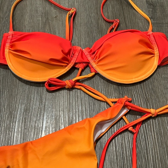 Swim | Vibrant Fiery Ombr Red And Orange High Rise Cheeky Built In Bra ...